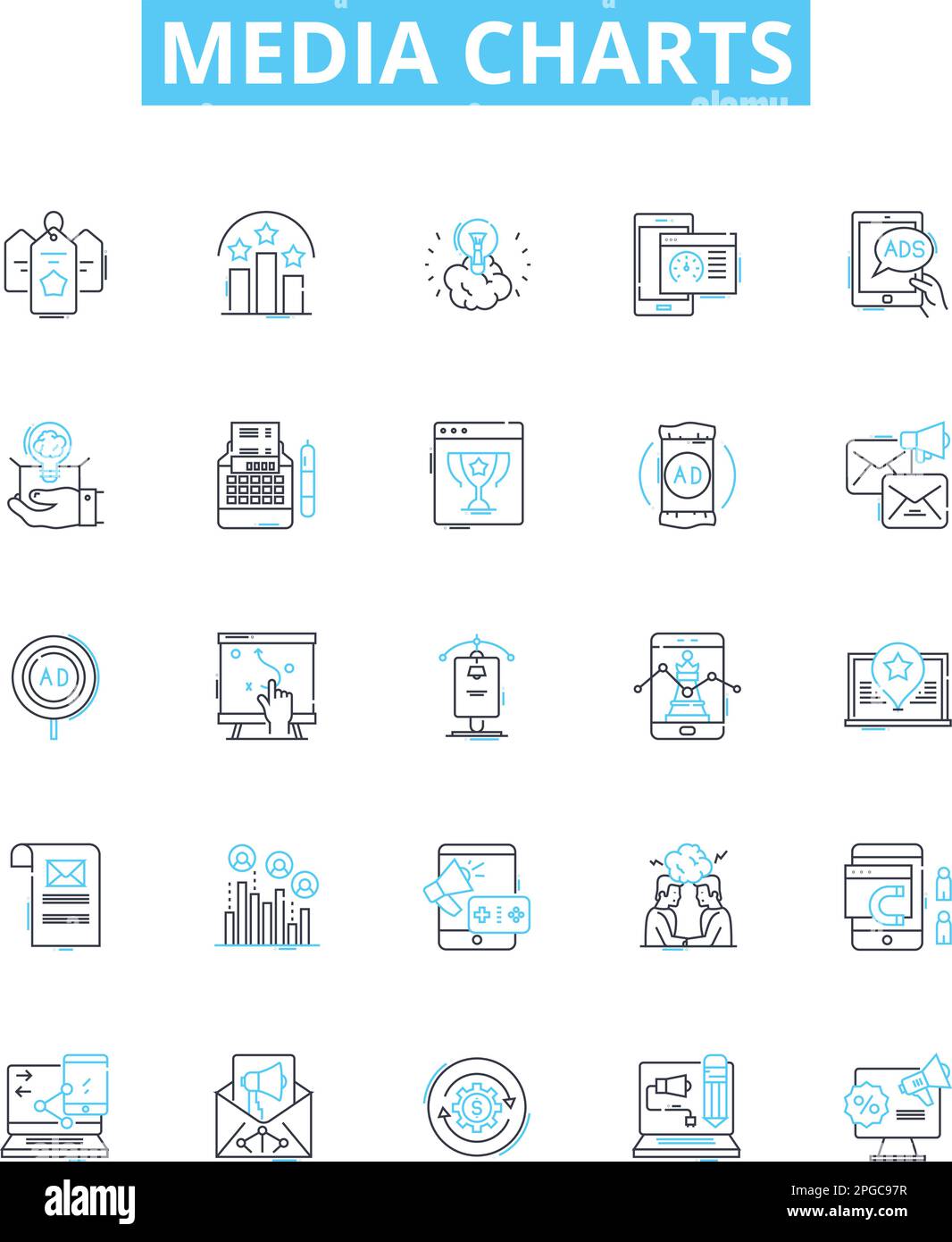 Media charts vector line icons set. Media, Chart, Trends, Ratings, Data ... Media charts vector line icons set. Media, Chart, Trends, Ratings, Data ...