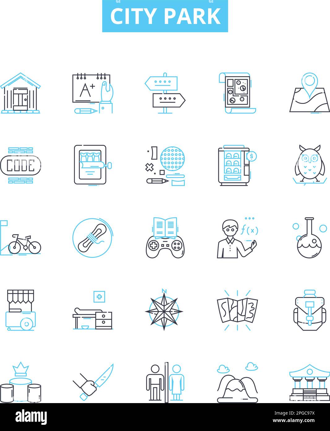 City park vector line icons set. Park, City, Green, Recreation ...