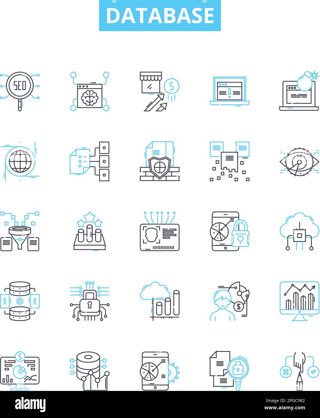 Database Vector Line Icons Set Database Sql Mysql Oracle Access Mongodb Postgresql