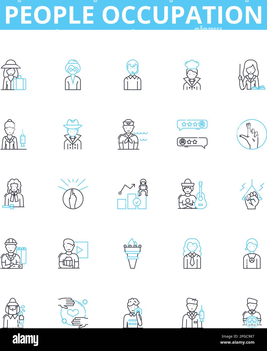 People occupation vector line icons set. Professor, Nurse, Pilot ...