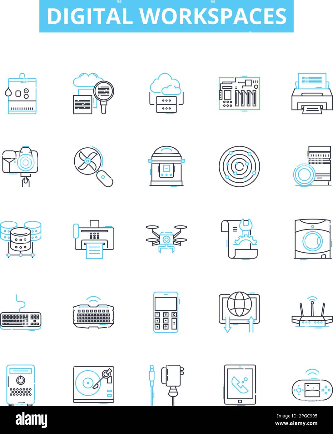 Digital workspaces vector line icons set. Digital, Workspaces, Virtual ...
