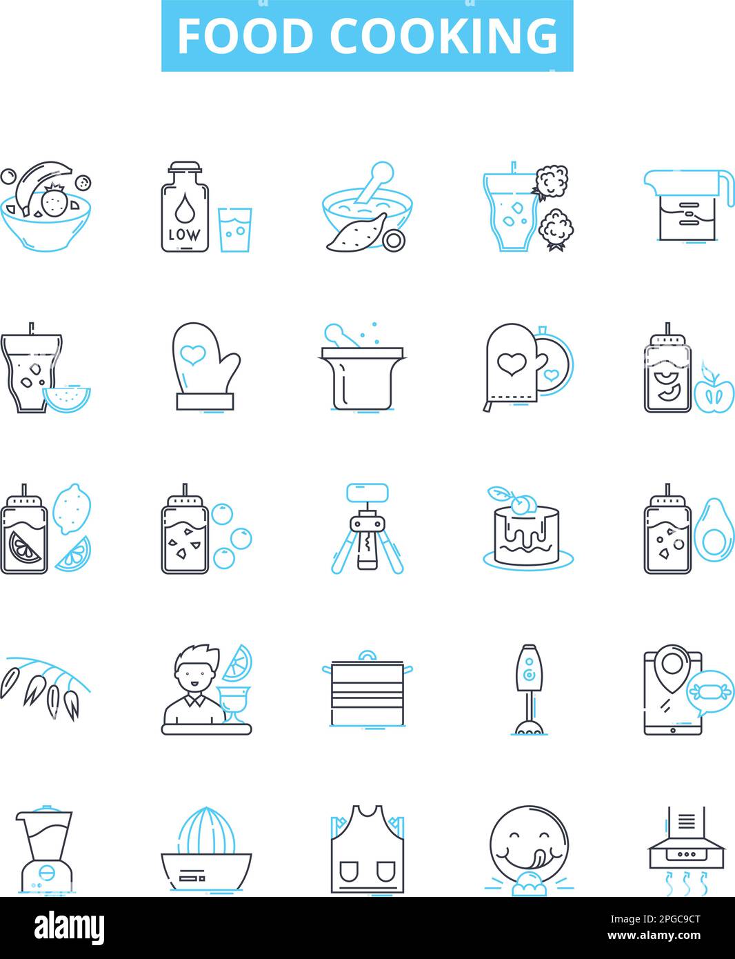 Food cooking vector line icons set. Baking, Roasting, Grilling, Boiling ...
