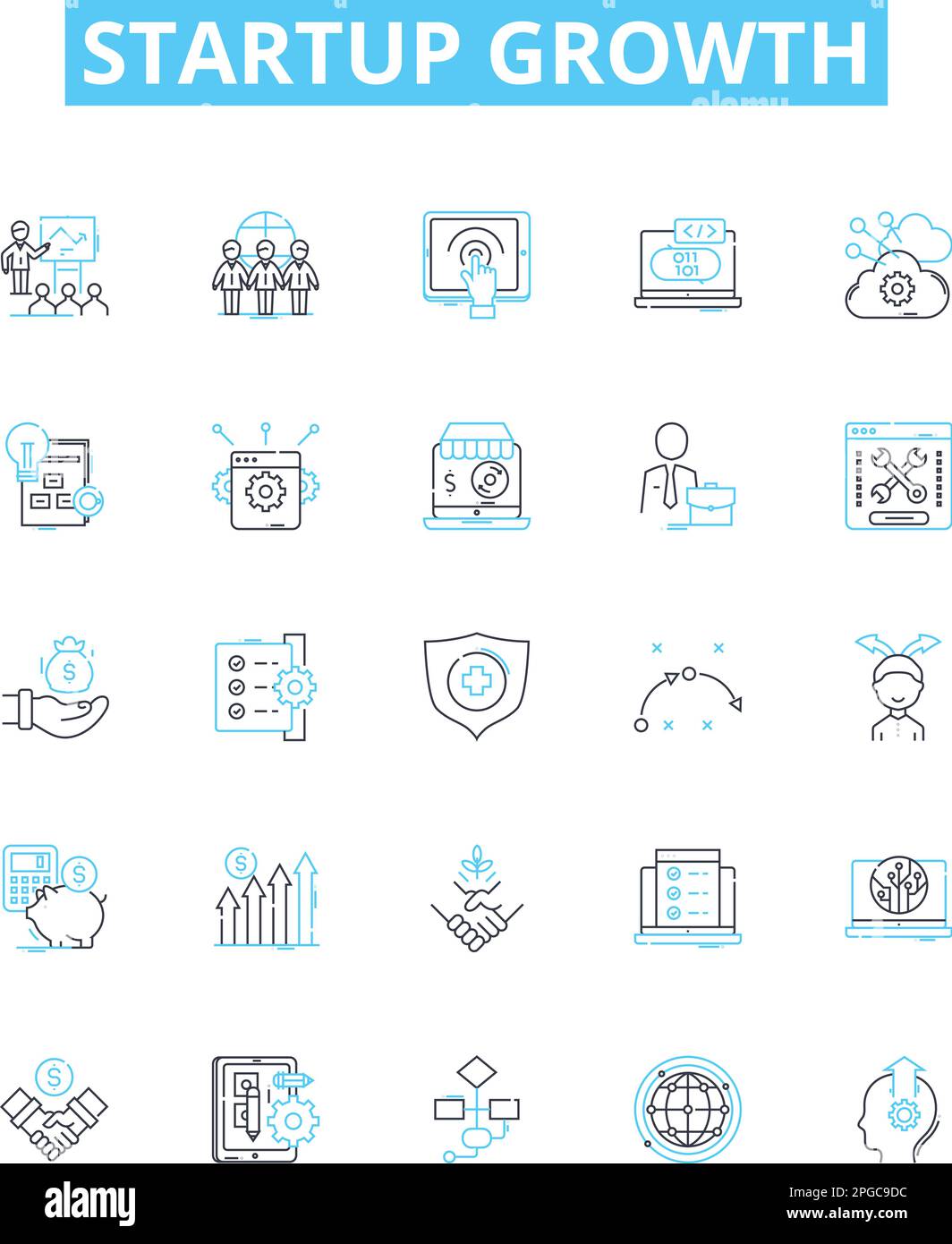 Startup growth vector line icons set. Entrepreneurship, Acceleration, Scaling, Funding ...