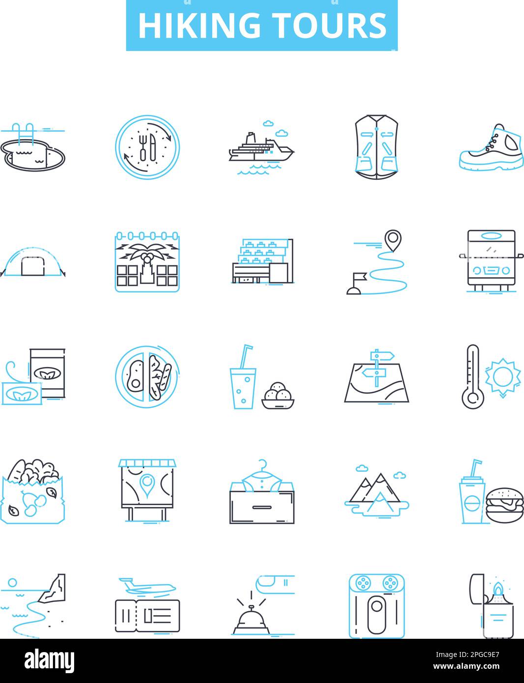 Hiking tours vector line icons set. Hiking, Tours, Trails, Trekking, Backpacking, Adventures ...
