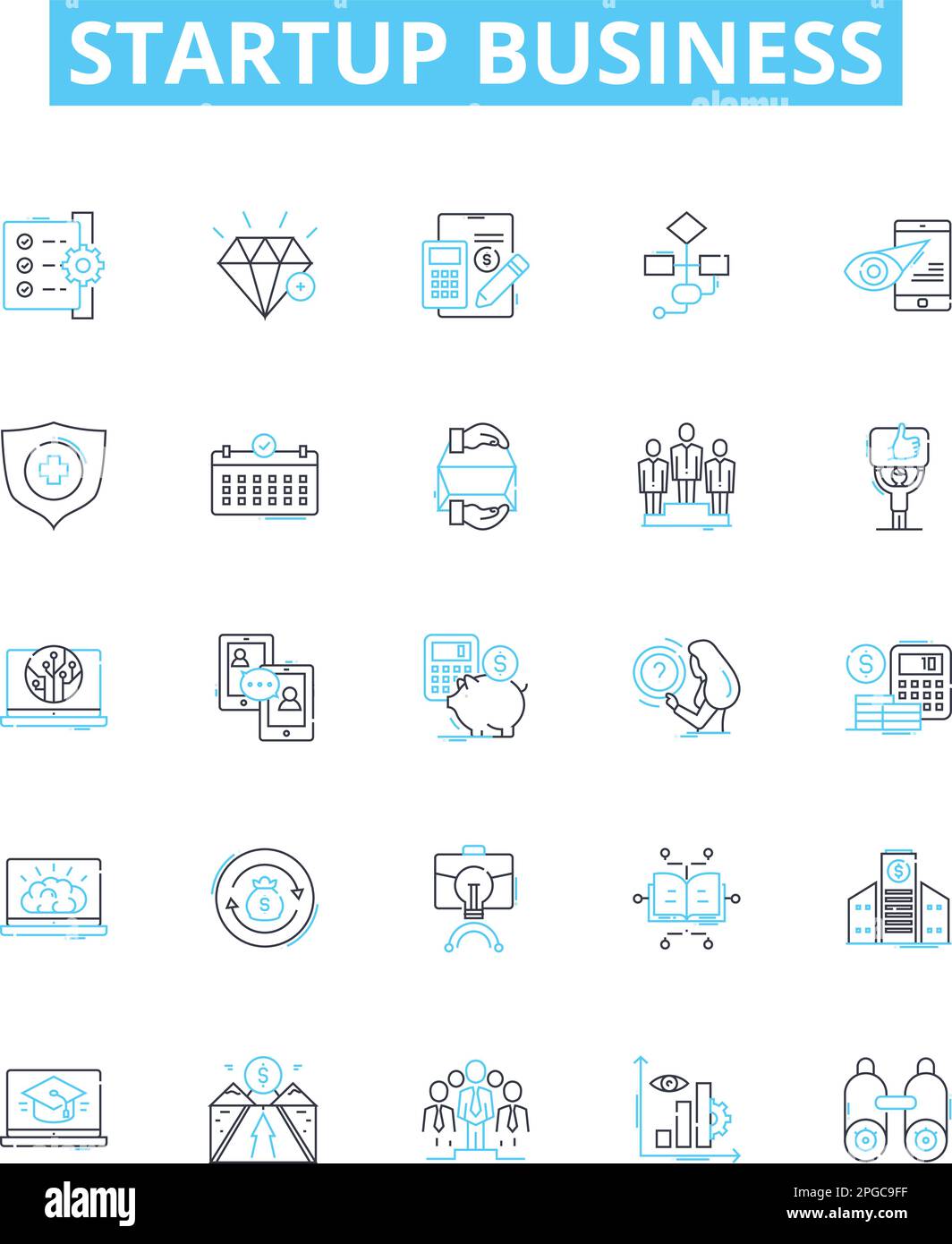Startup business vector line icons set. Venture, Launch, Incubate, Fund, Innovate, Entrepreneur ...
