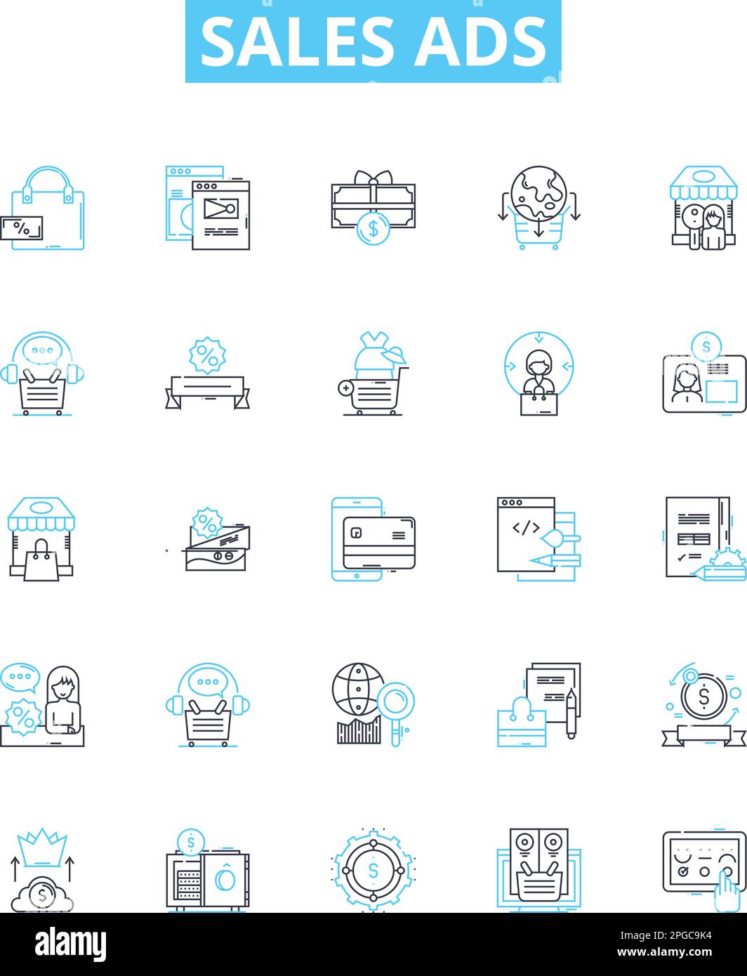 Sales ads vector line icons set. Offers, Deals, Discounts, Vouchers ...