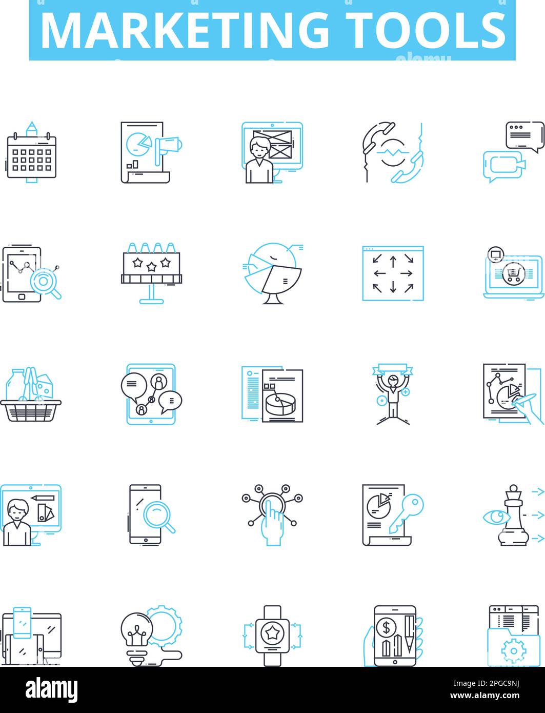 Marketing tools vector line icons set. Tools, Marketing, CRM, SEO ...