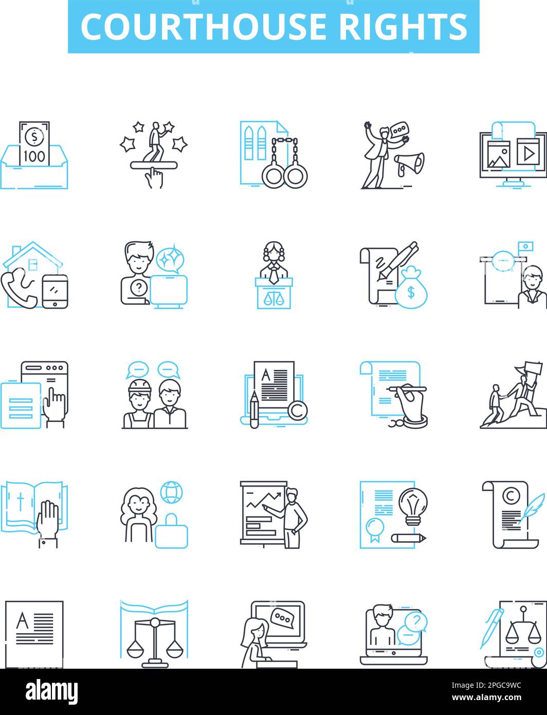 Courthouse Rights Vector Line Icons Set Lawyer Garnishment Due