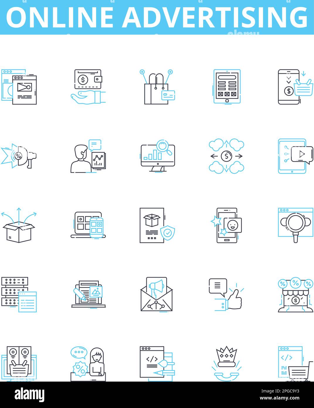 Online advertising vector line icons set. Online, Advertising, Digital ...