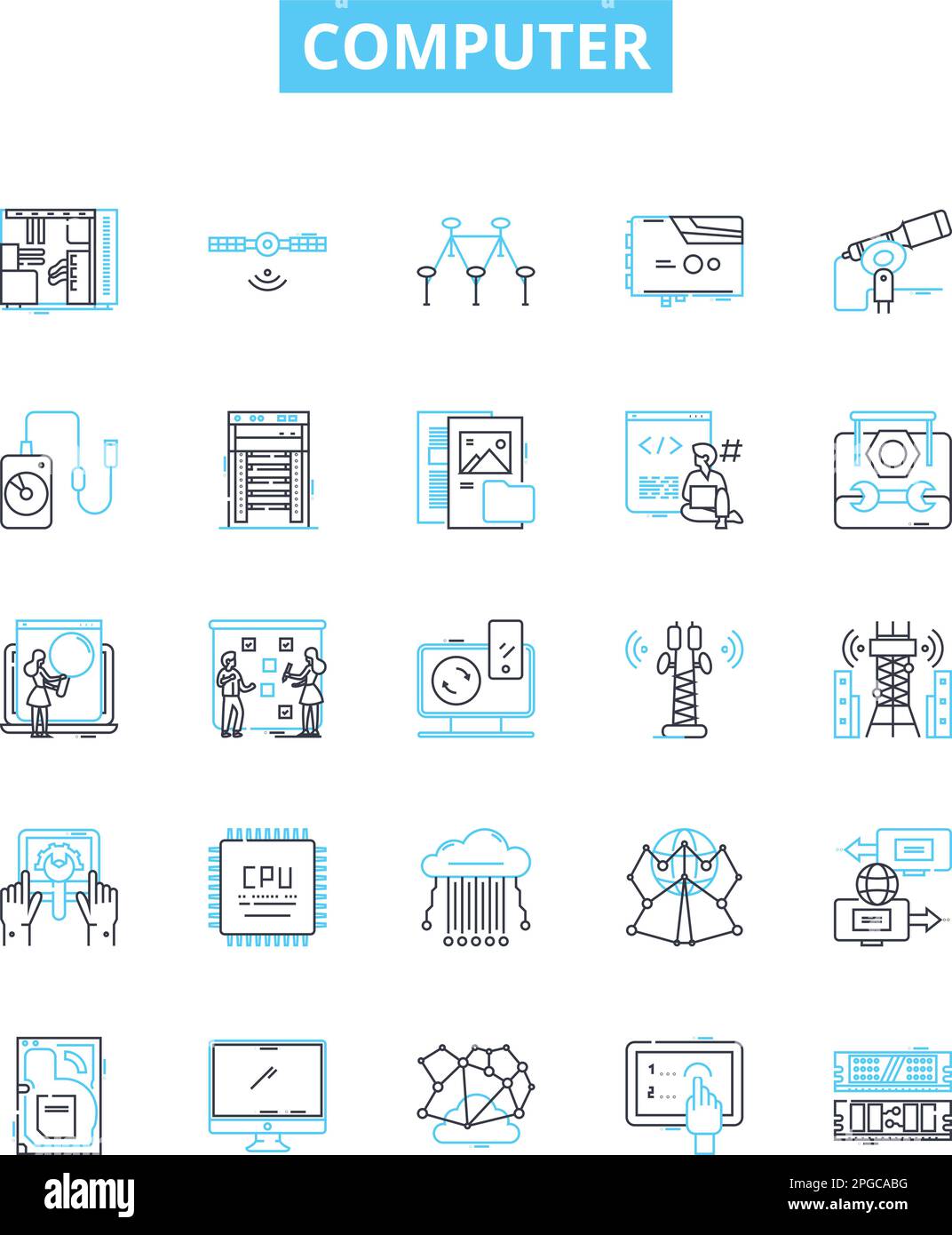 Computer Vector Line Icons Set Computer Laptop Desktop Monitor Printer Router Cpu
