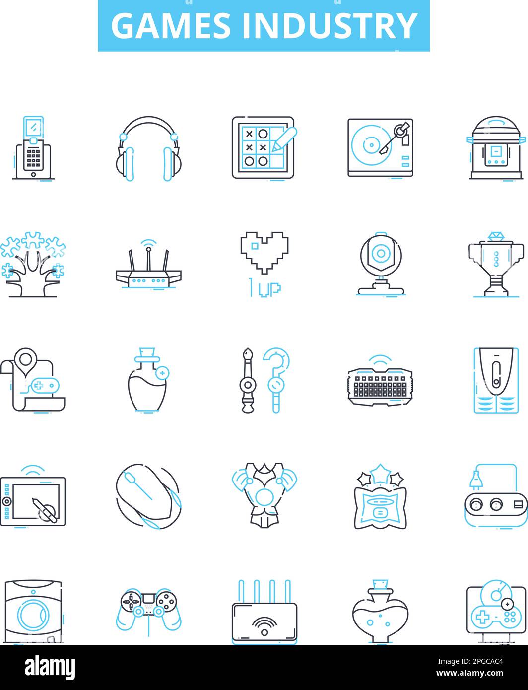 Games industry vector line icons set. Games, Industry, Gaming, Video, Online, Mobile, Esports ...