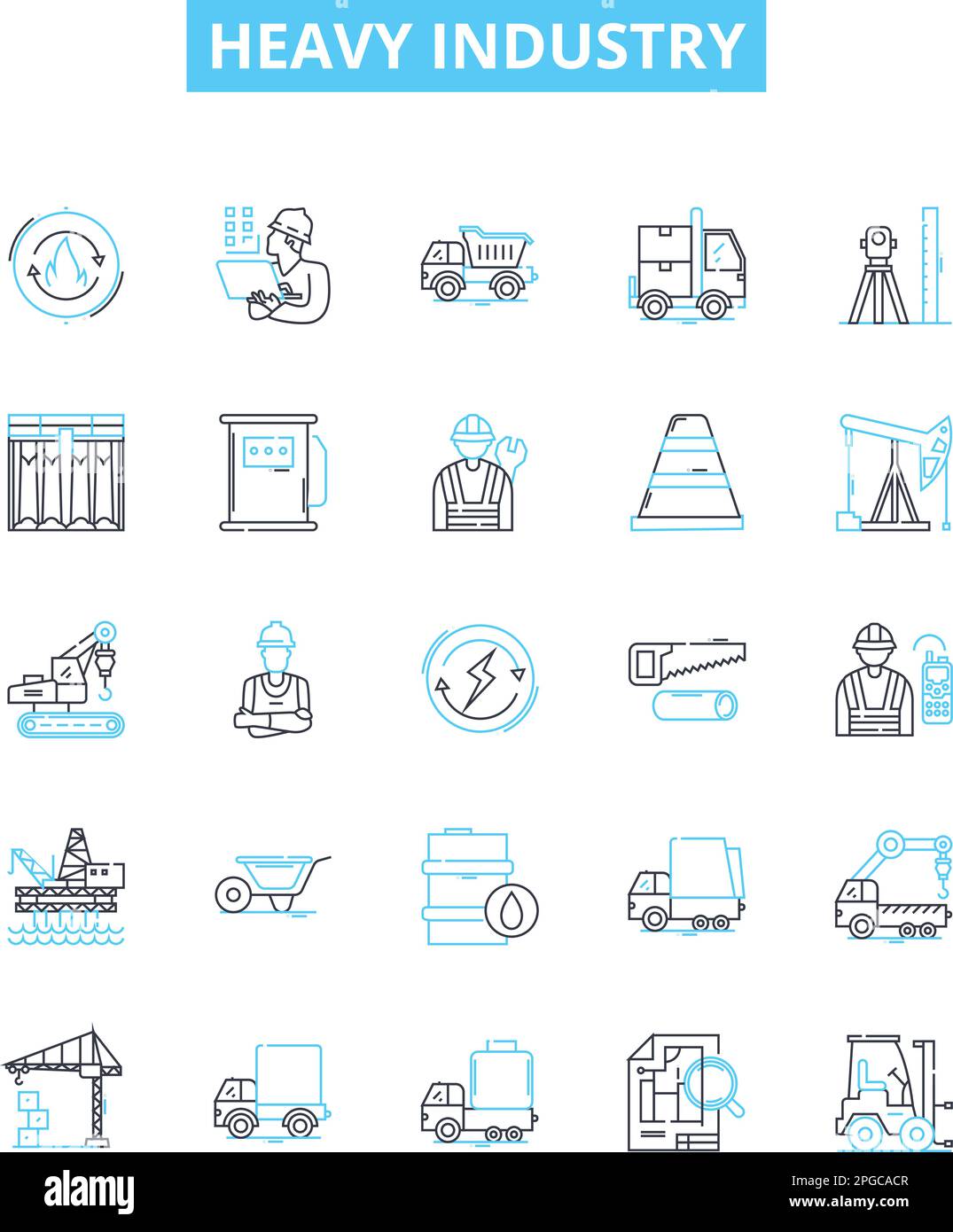 Heavy industry vector line icons set. manufacturing, smelting, mining, power, construction ...