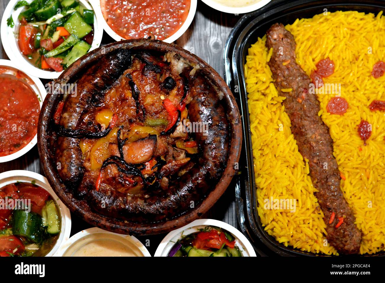 Traditional Egypt beef Kofta, kebab and tarb kofta shish with mixture ...