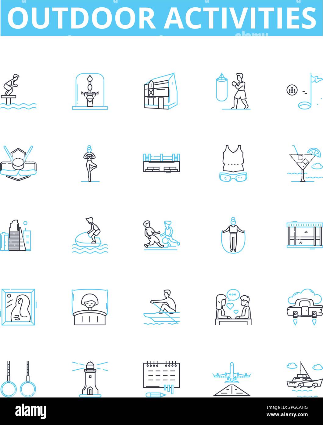Outdoor activities vector line icons set. Hiking, Camping, Kayaking ...