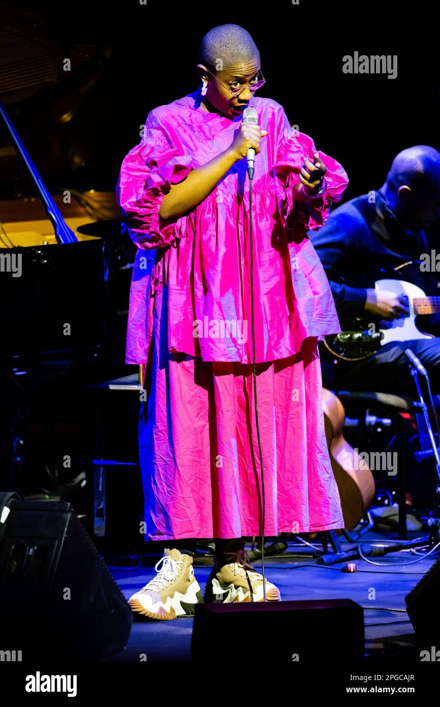 American jazz singer Cecile McLorin during the "Ogresse" concert held ...