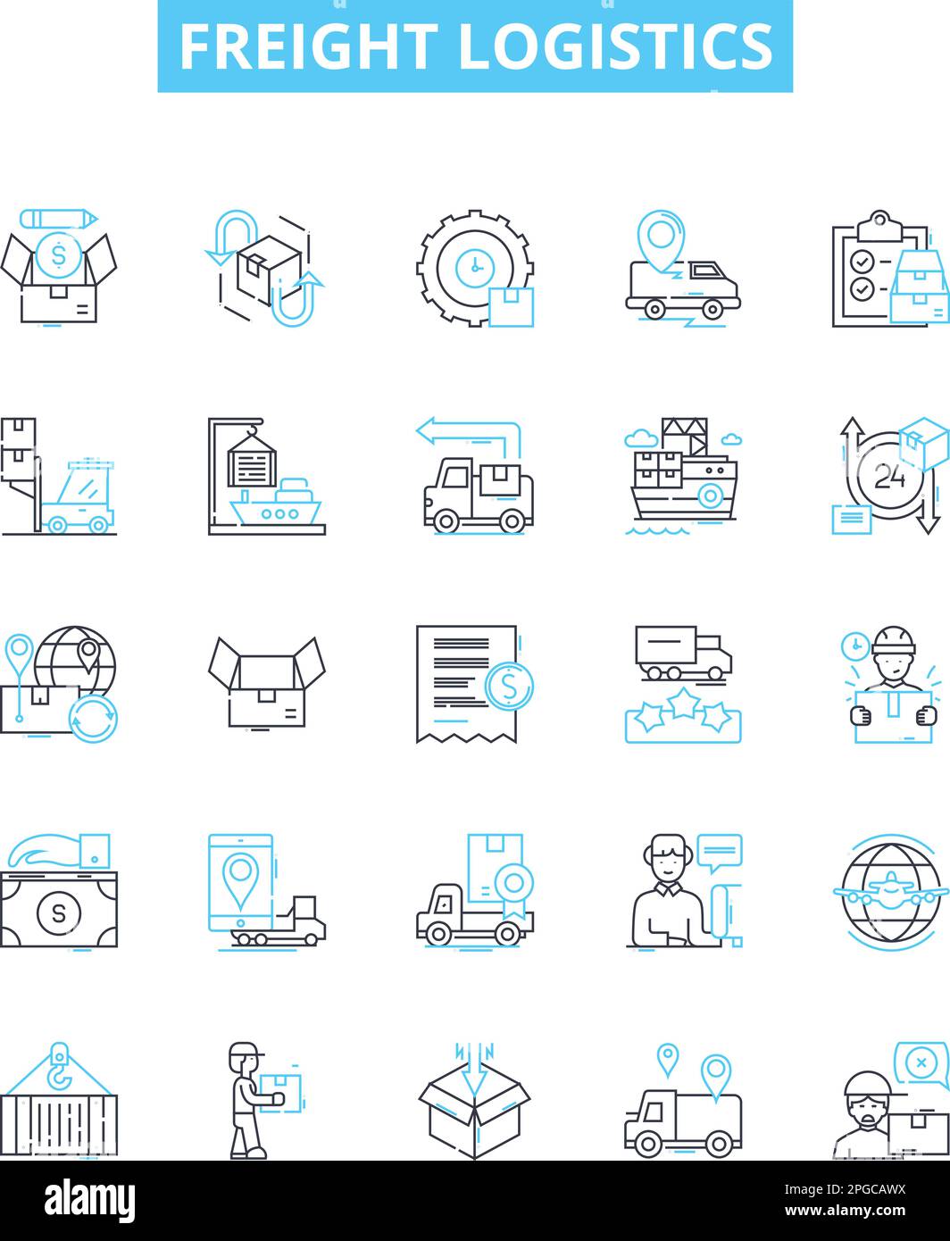 Freight logistics vector line icons set. freight, logistics, shipping, transportation, route ...