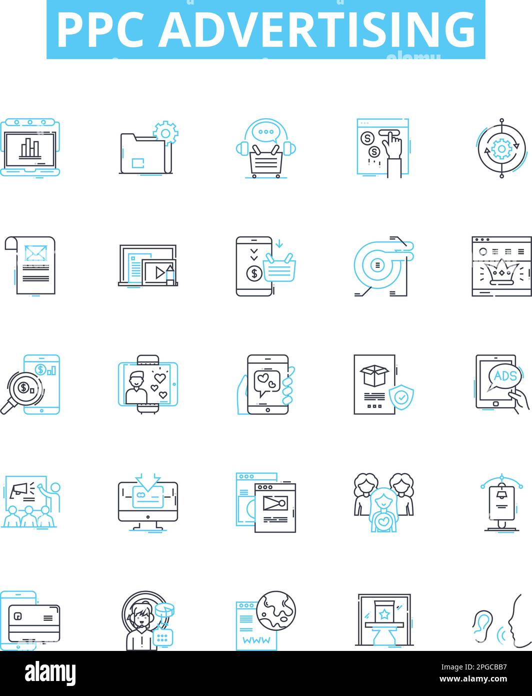 PPC advertising vector line icons set. Pay-per-click, Advertising, PPC ... PPC advertising vector line icons set. Pay-per-click, Advertising, PPC ...