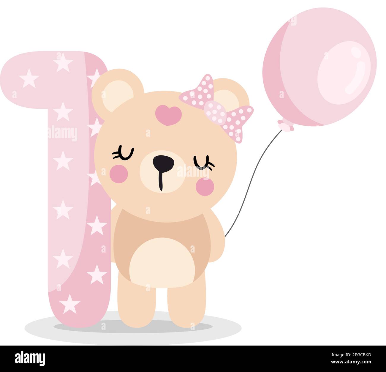 Cute teddy bear girl with balloon to celebrate happy 1st year or 1st ...