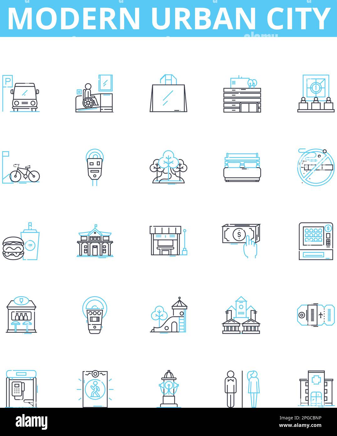 Modern urban city vector line icons set. Urban, Modern, City ...