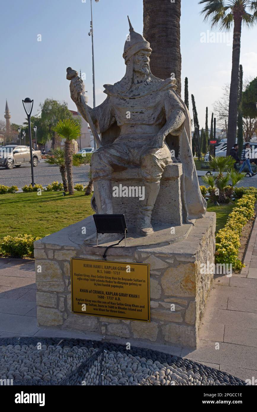 Statue of Kaplan Giray, Khan of Crimea, outside Cesme Castle, Cesme ...