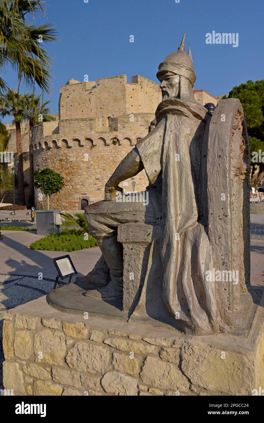 Statue of Kaplan Giray, Khan of Crimea, outside Cesme Castle, Cesme ...