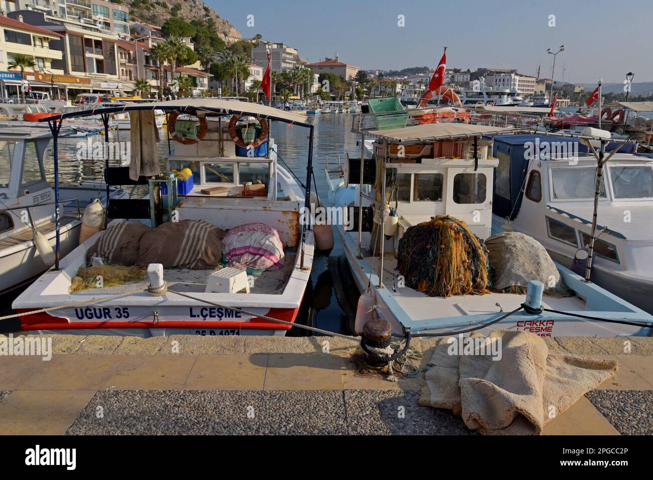 Fishing boats in the harbour, Cesme, Turkey, December 2022 Stock Photo ...