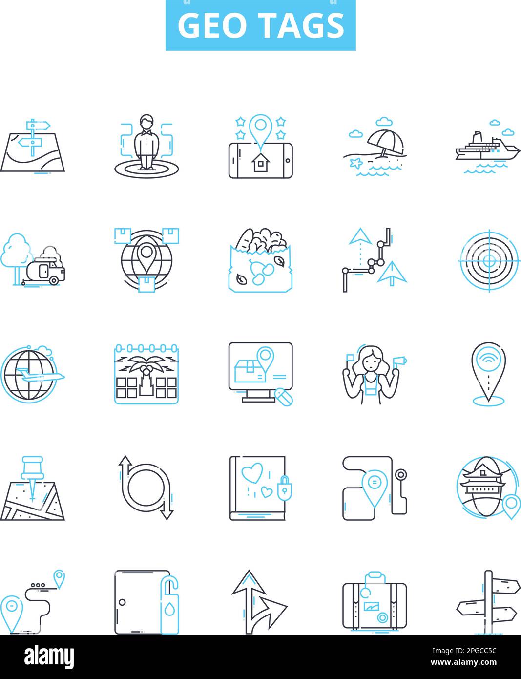 Geo tags vector line icons set. Geolocation, Geotagging, Geo-tags ... Geo tags vector line icons set. Geolocation, Geotagging, Geo-tags ...