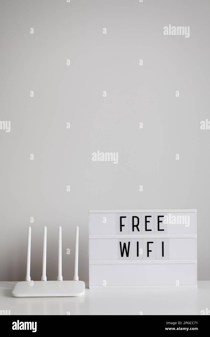 White router and lightbox with free wifi text with copyspace Stock ...