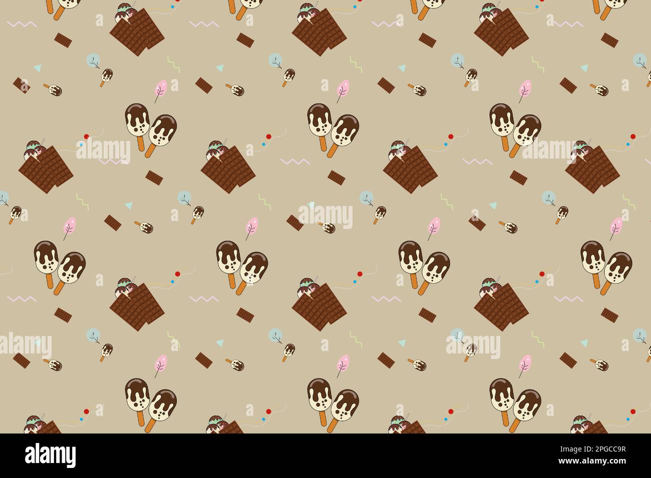 Pattern with chocolate ice cream elements, abstract background, vector ...