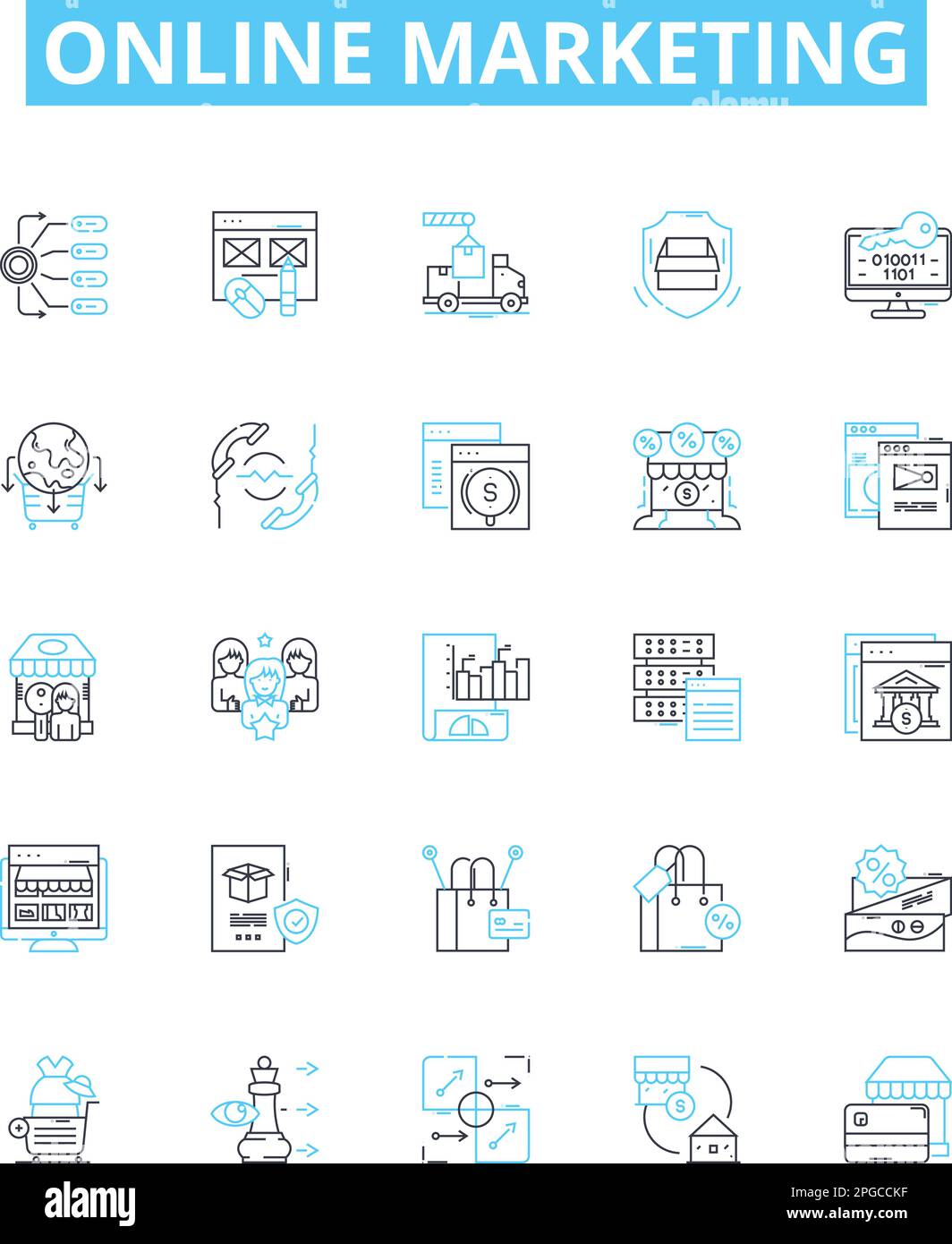 Online marketing vector line icons set. Digital, Advertising, Social, Media, SEO, SEM, Analytics ...