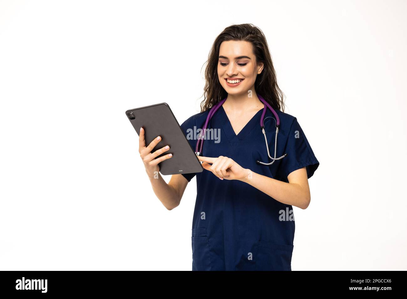 Photo of beautiful cheerful professional doc lady listen patient notice ...