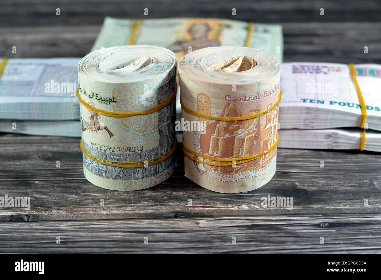 Bundles, rolls, stacks and piles of Egyptian money currency cash ...