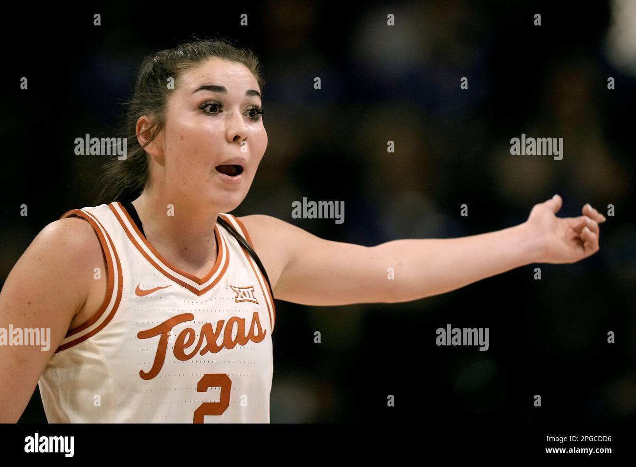 Texas guard Shaylee Gonzales talks to a teammate during an NCAA college ...