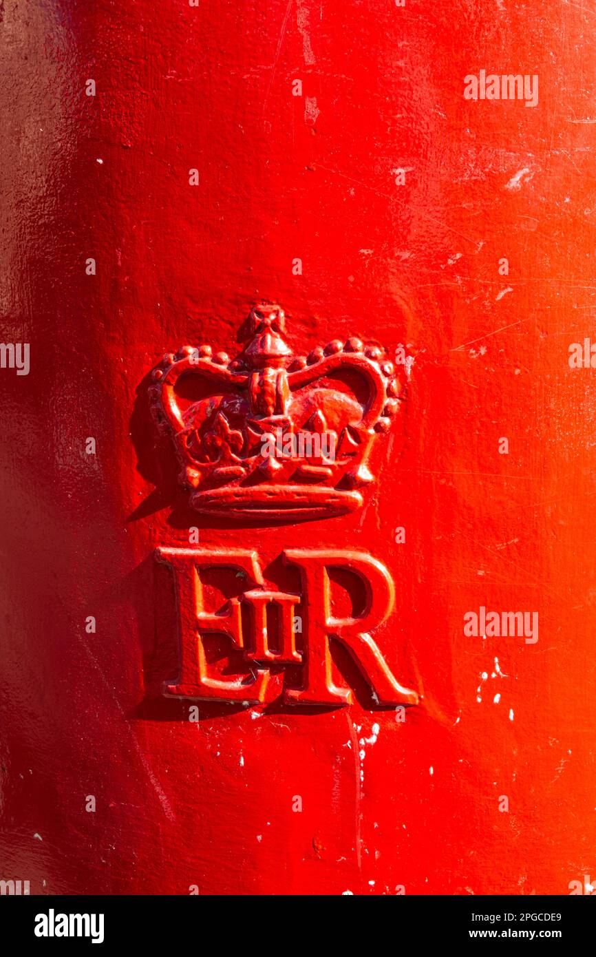 A detail of a red postbox with the cypher of Queen Elizabeth II Stock ...