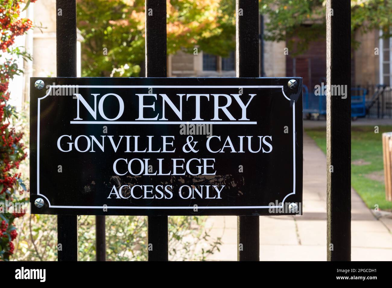 A No Entry sign on a gate to Gonville and Caius College, Cambridge, UK ...