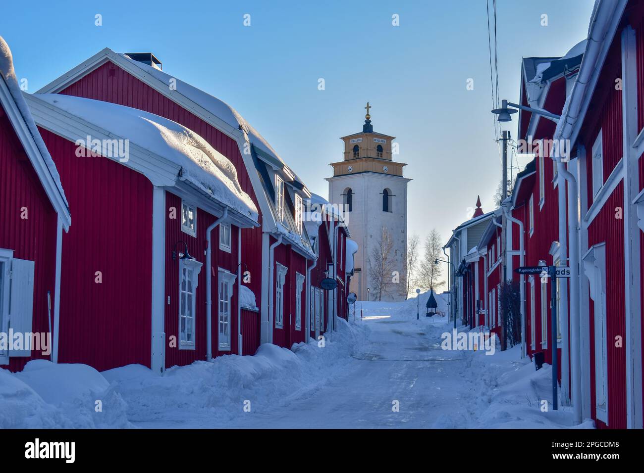 Rows with red huts in Gammelstad church town located near the Swedish ...