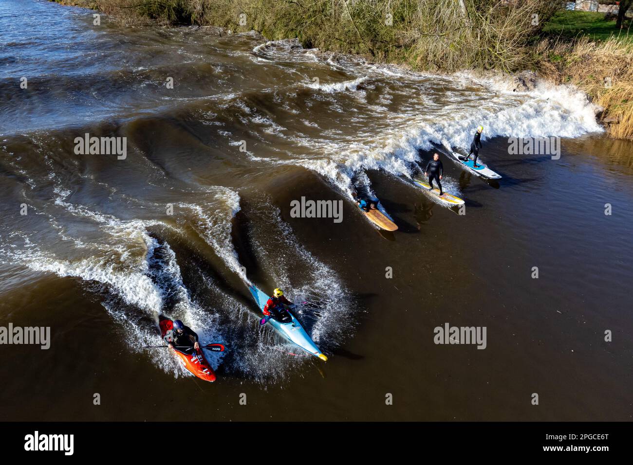 Surfers and kayakers ride a 'four-star' Severn Bore at Minsterworth ...
