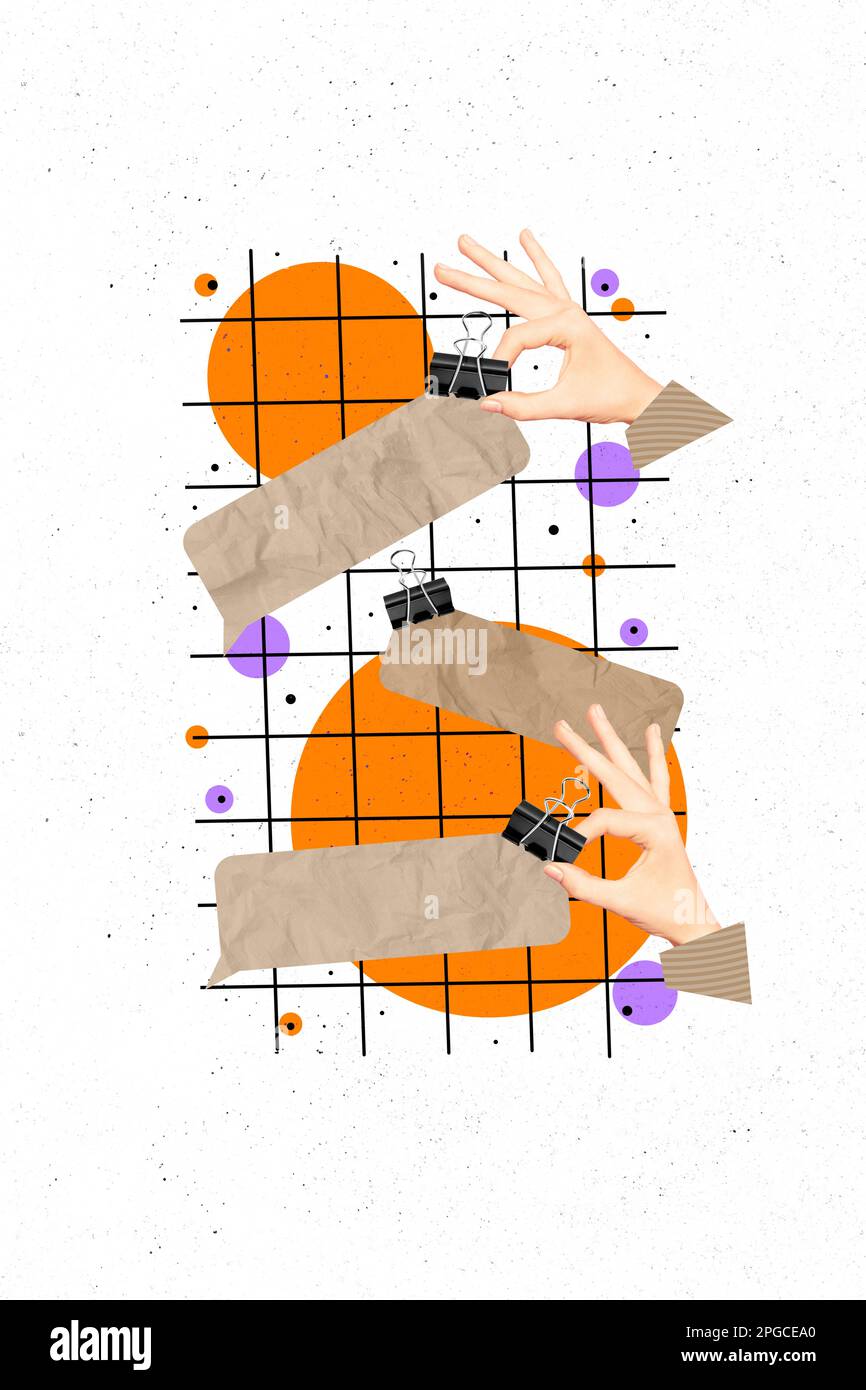 Template advertisement photo collage hands pin paper notification ...