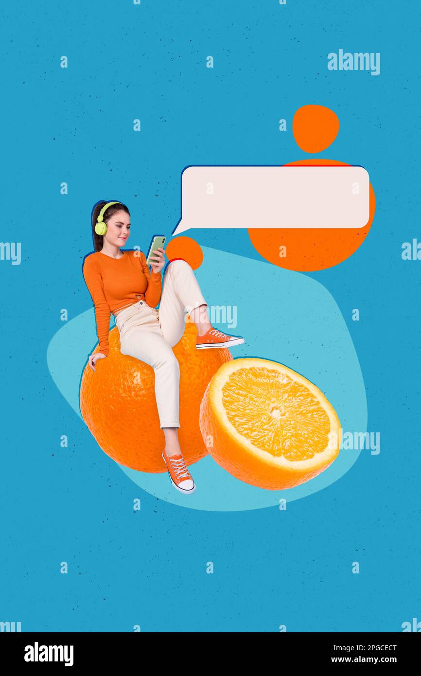 Vertical picture advertisement happy lifestyle lady listen wireless ...