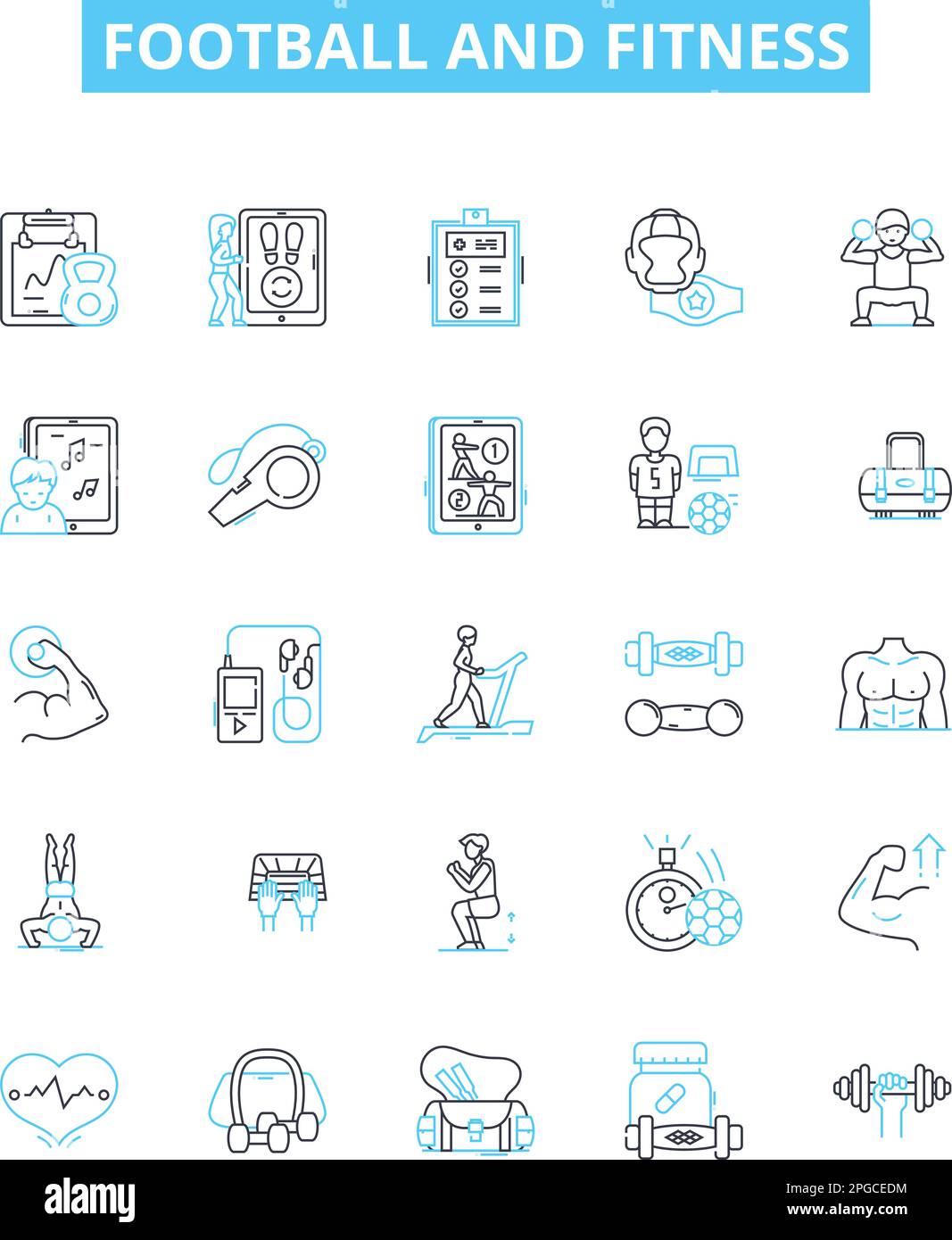 Football and fitness vector line icons set. Football, Fitness, Training ...