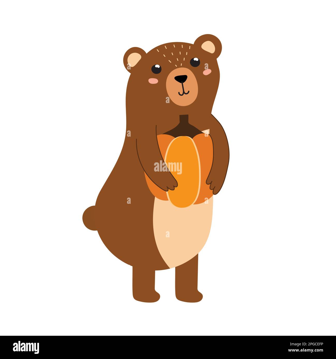 Cute brown bear with a pumpkin. Funny forest character isolated element ...