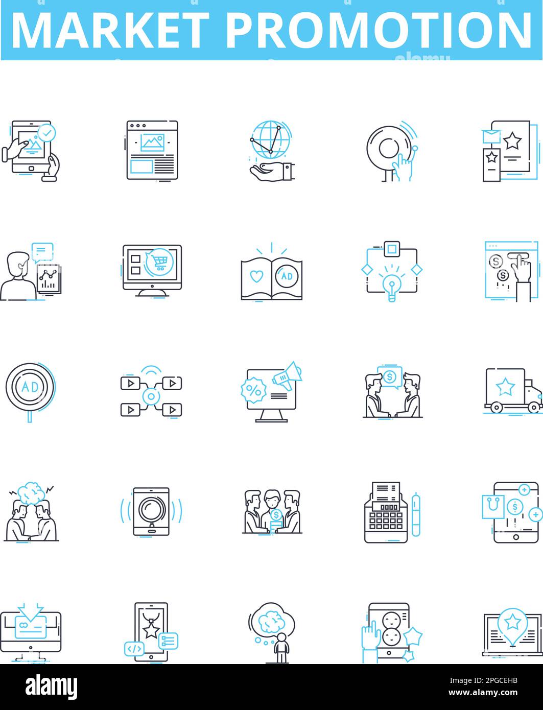 Market promotion vector line icons set. Marketing, Promotion ...