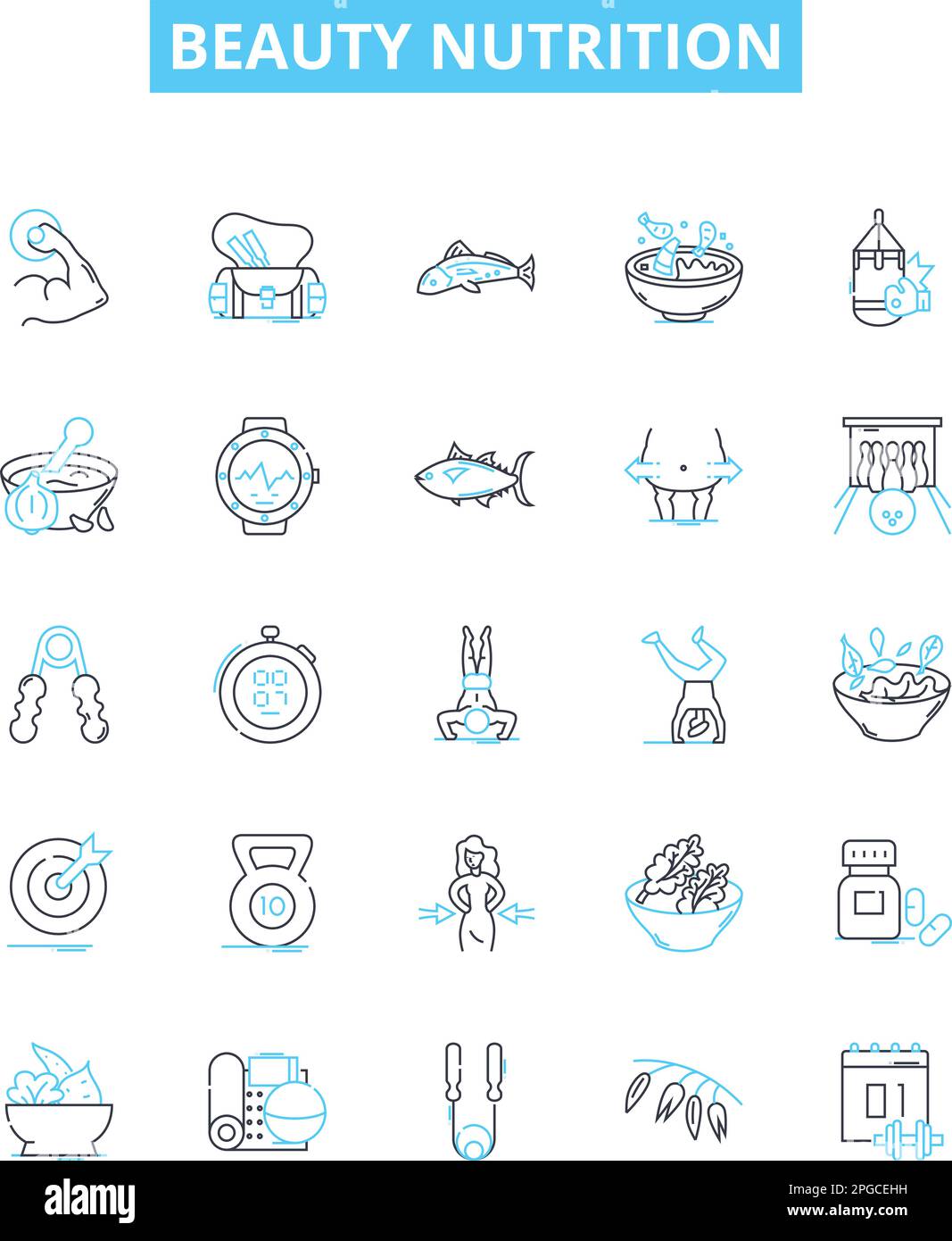 Beauty nutrition vector line icons set. Diet, Nutrition, Beauty, Health ...
