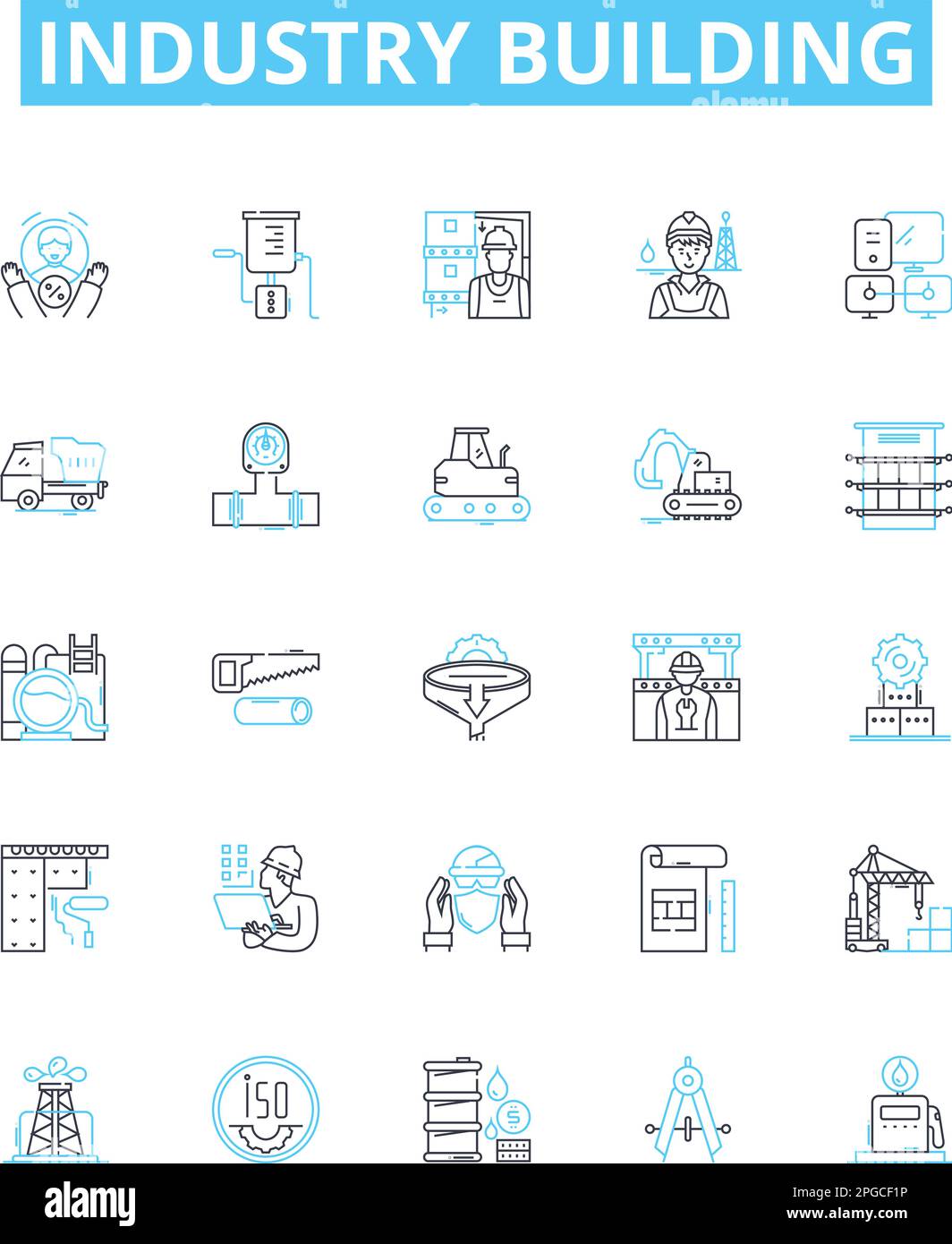 Industry building vector line icons set. Construction, Manufacturing ...