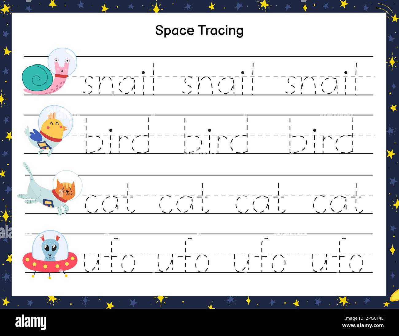 Trace words activity page for kids. Handwriting practice worksheet with ...