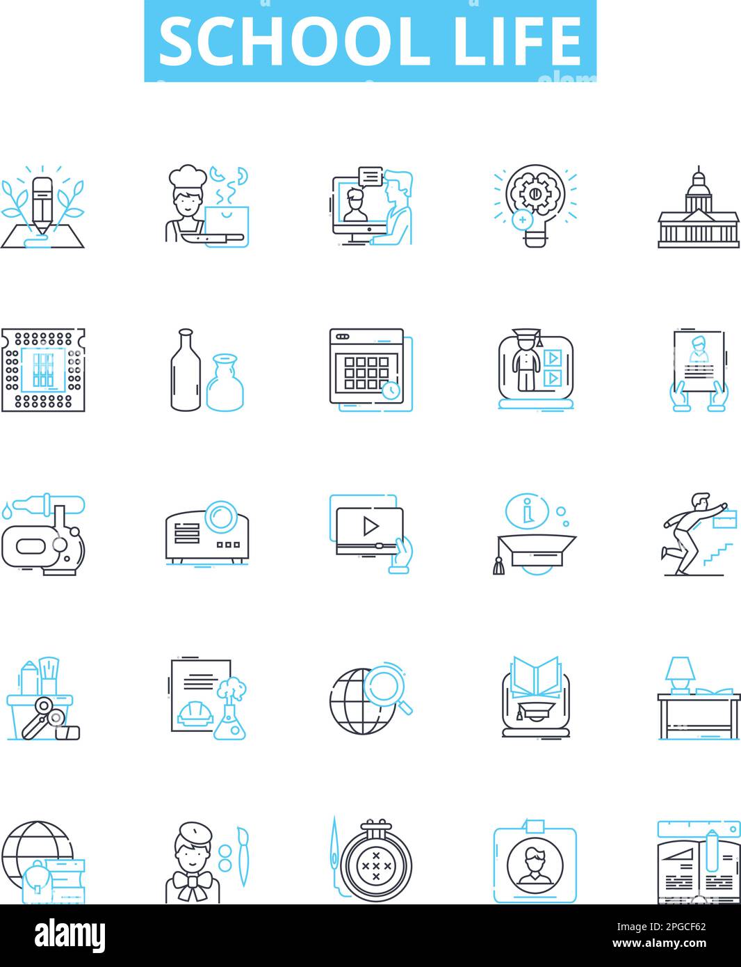 School life vector line icons set. learning, friends, education ...