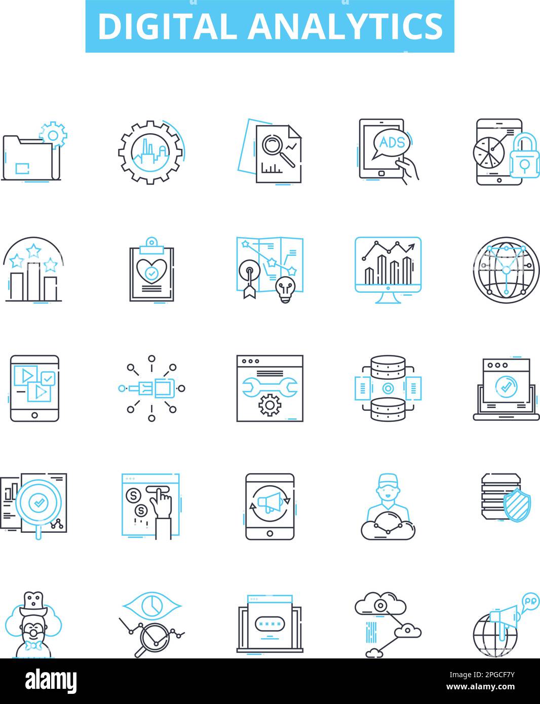 Digital Analytics Vector Line Icons Set Digital Analytics Tracking Metrics Analysis