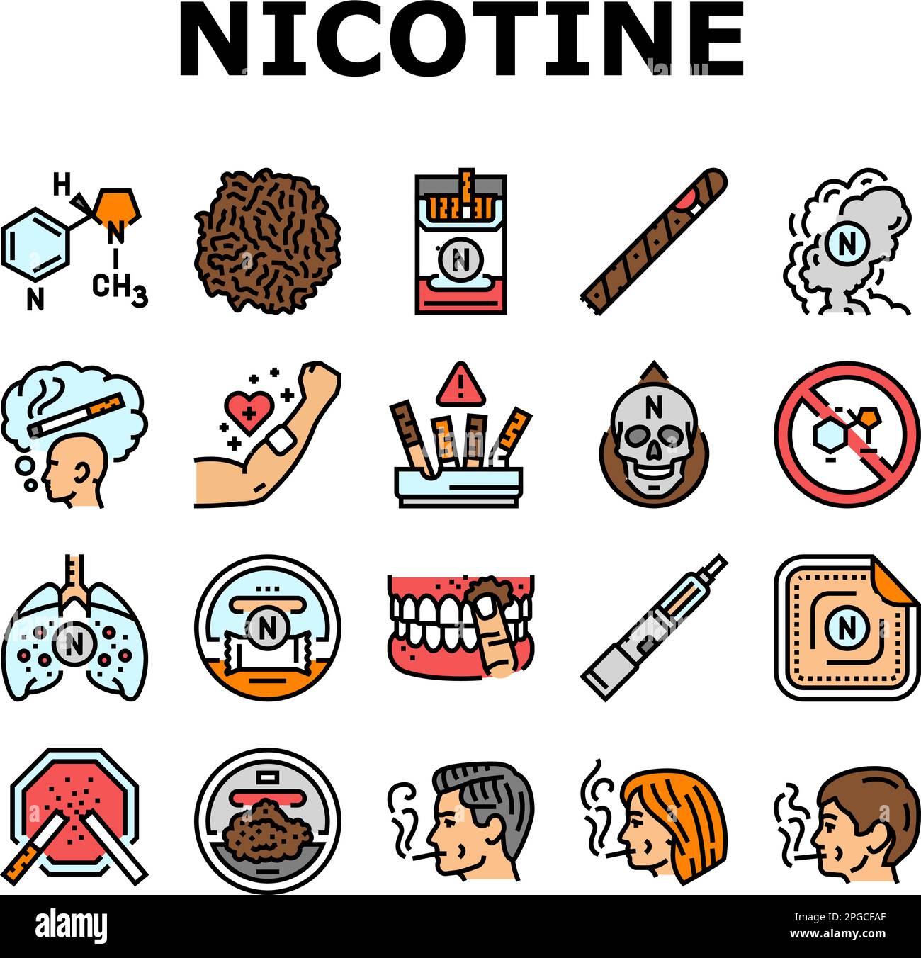 nicotine cigarette tobacco smoke icons set vector Stock Vector Image ...