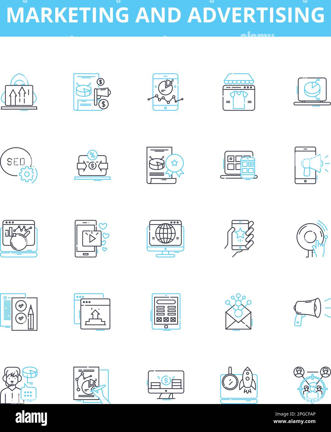 Marketing and advertising vector line icons set. Marketing, Advertising ...