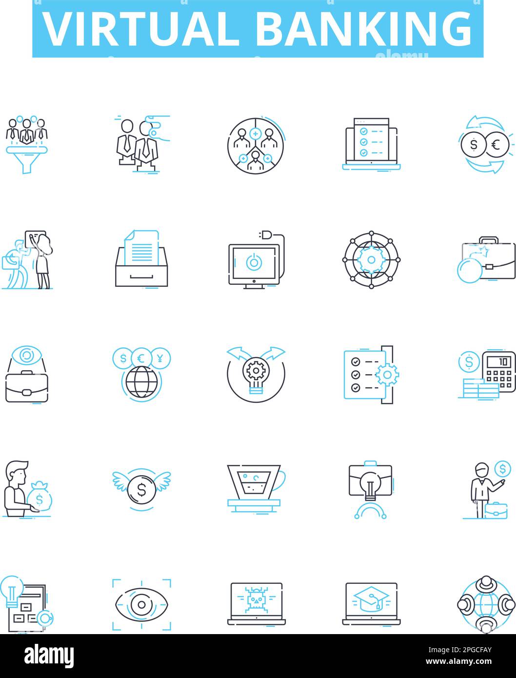Virtual banking vector line icons set. Virtual, Banking, Online ...